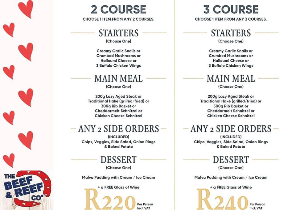 Menu at The Beef 'n Reef restaurant, Bloemfontein, Kenneth Kaunda Rd