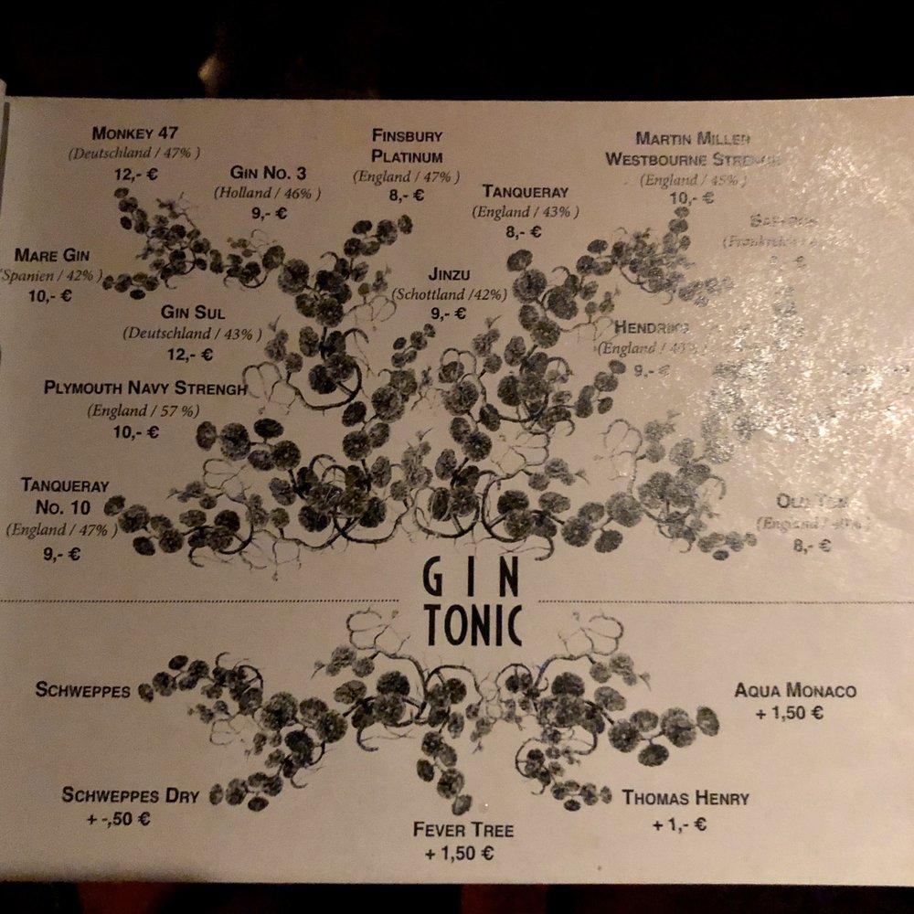 Menu at TiER pub & bar, Berlin
