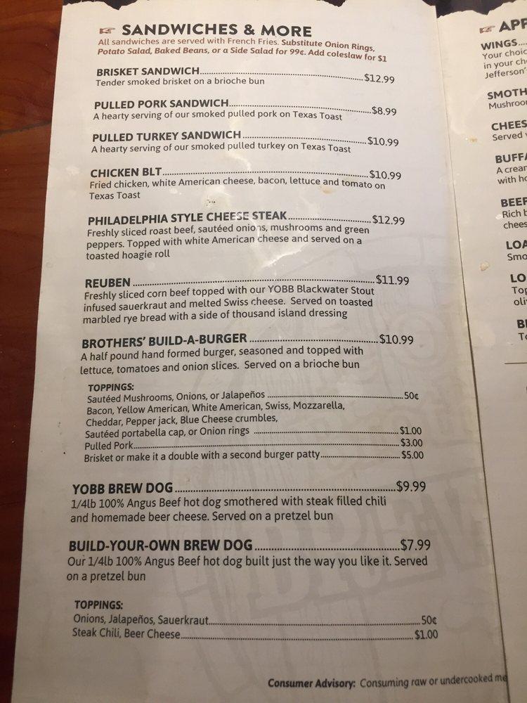 Menu at Ye Olde Brothers Brewery pizzeria, Navarre