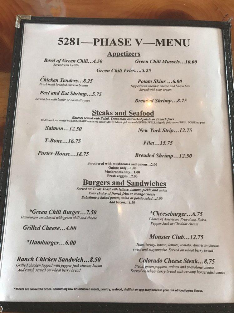 Menu at 5281 STEAK SALAD SEAFOOD steakhouse, Morrison