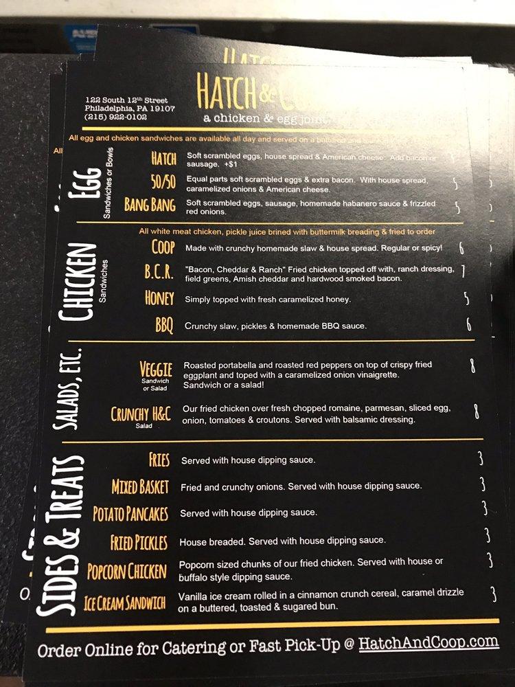 Carta del restaurante Hatch & Coop, Filadelfia, 122 S 12th St