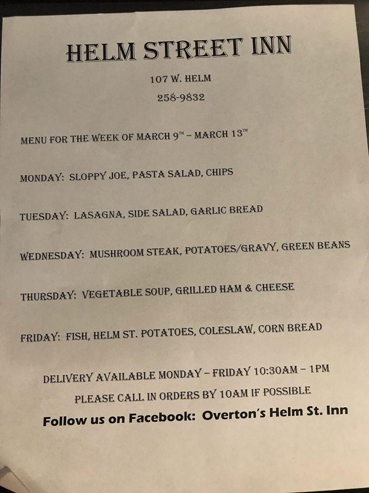 Menu at Helm Street Inn restaurant, Brookfield