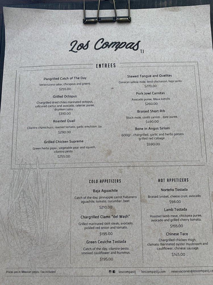 Menu at Jaco Cocina Mexicana restaurant, Tijuana
