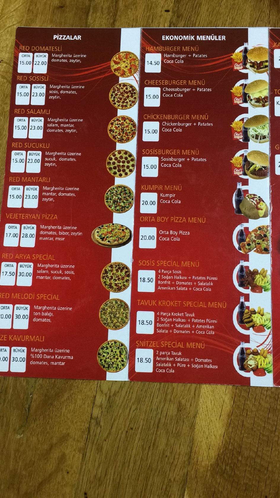 Menu at Red Burger, Karasu, Batı Karadeniz Cd. No:50