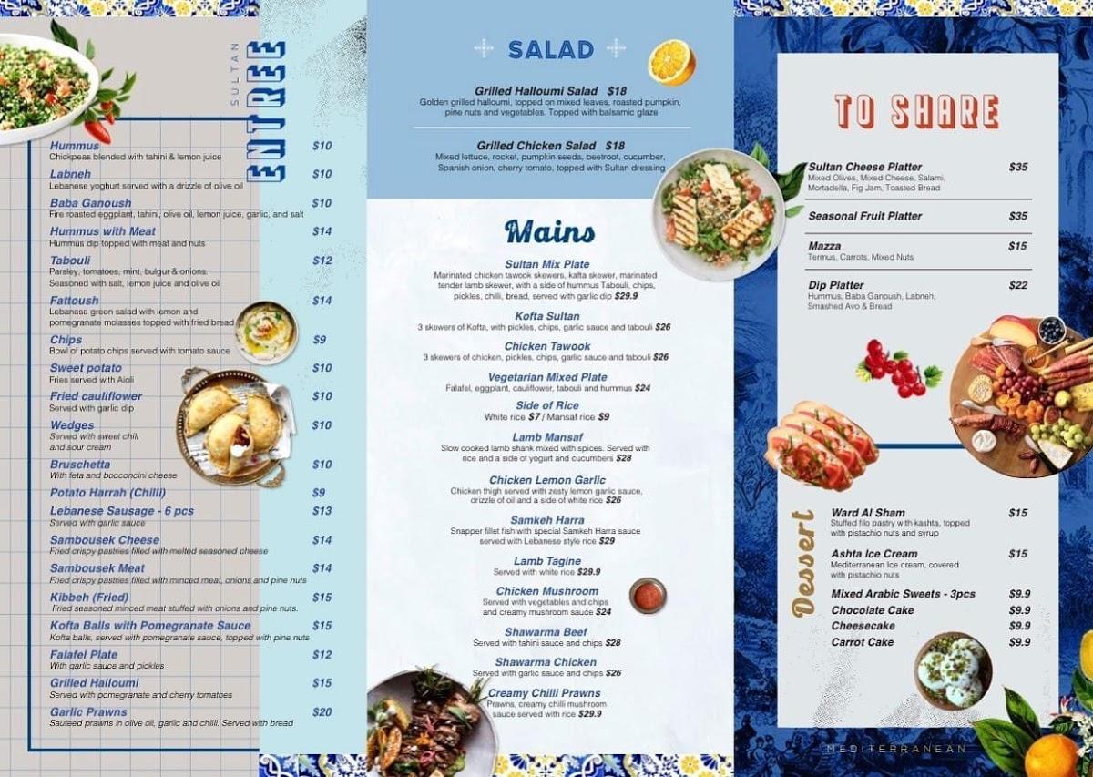 Menu at Sultan Warrawong restaurant, Warrawong