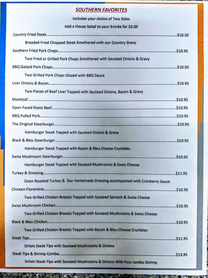 Menu at The Southern Table restaurant, Bunnell