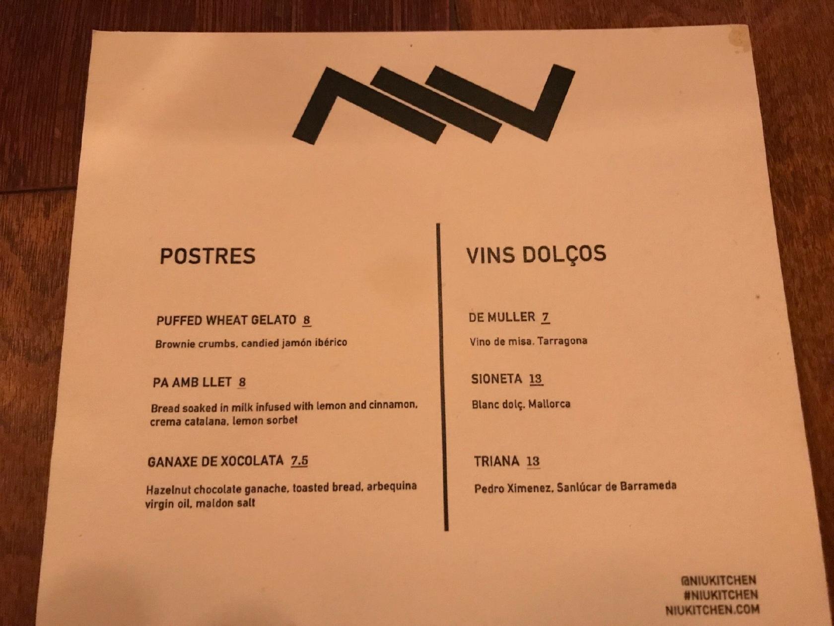 Menu at niu kitchen restaurant, Miami