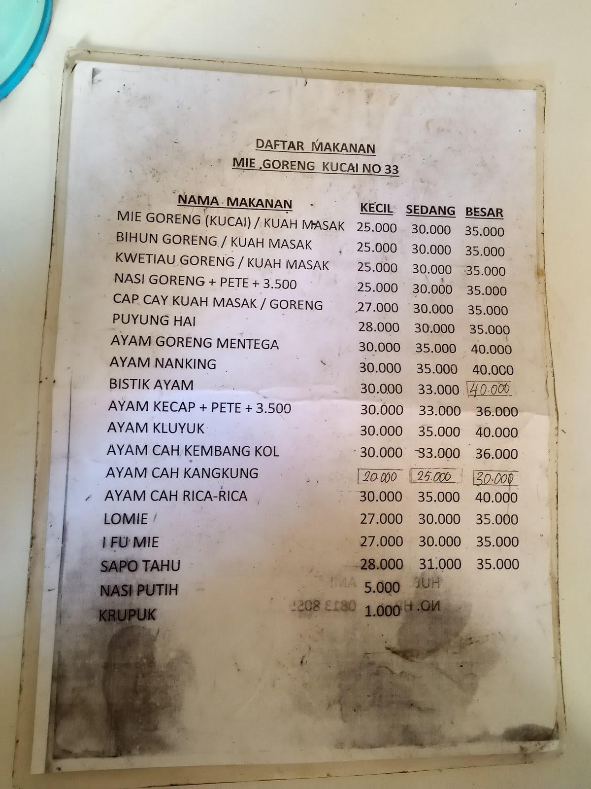 Menu at BAKMIE GORENG KUCAI 33 restaurant, Central Jakarta