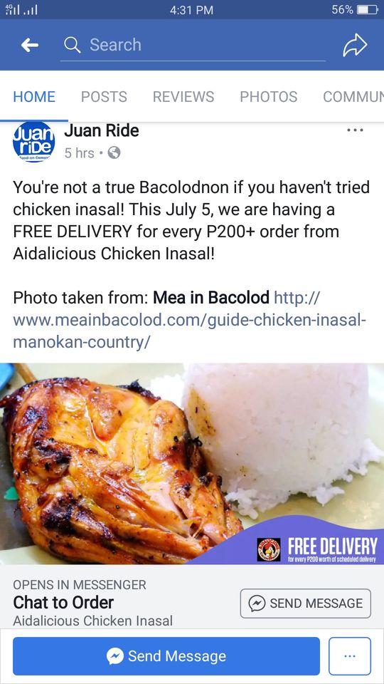 Menu at Bacolod AIDAlicious Chicken Inasal restaurant, Talisay City