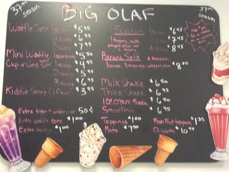 Menu at Big Olaf desserts, Sag Harbor