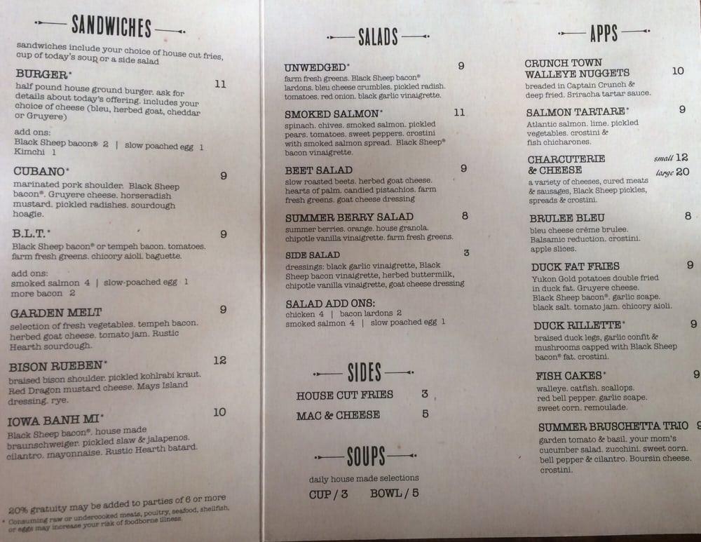 Menu at Black Sheep Social Club, Cedar Rapids