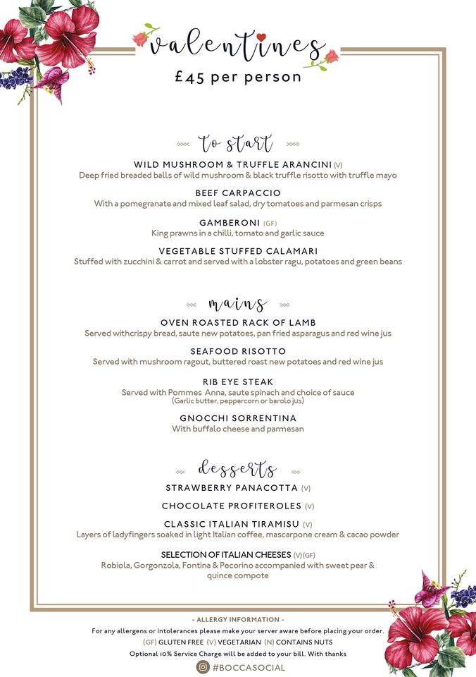 Menu at Bocca Social restaurant, Beckenham