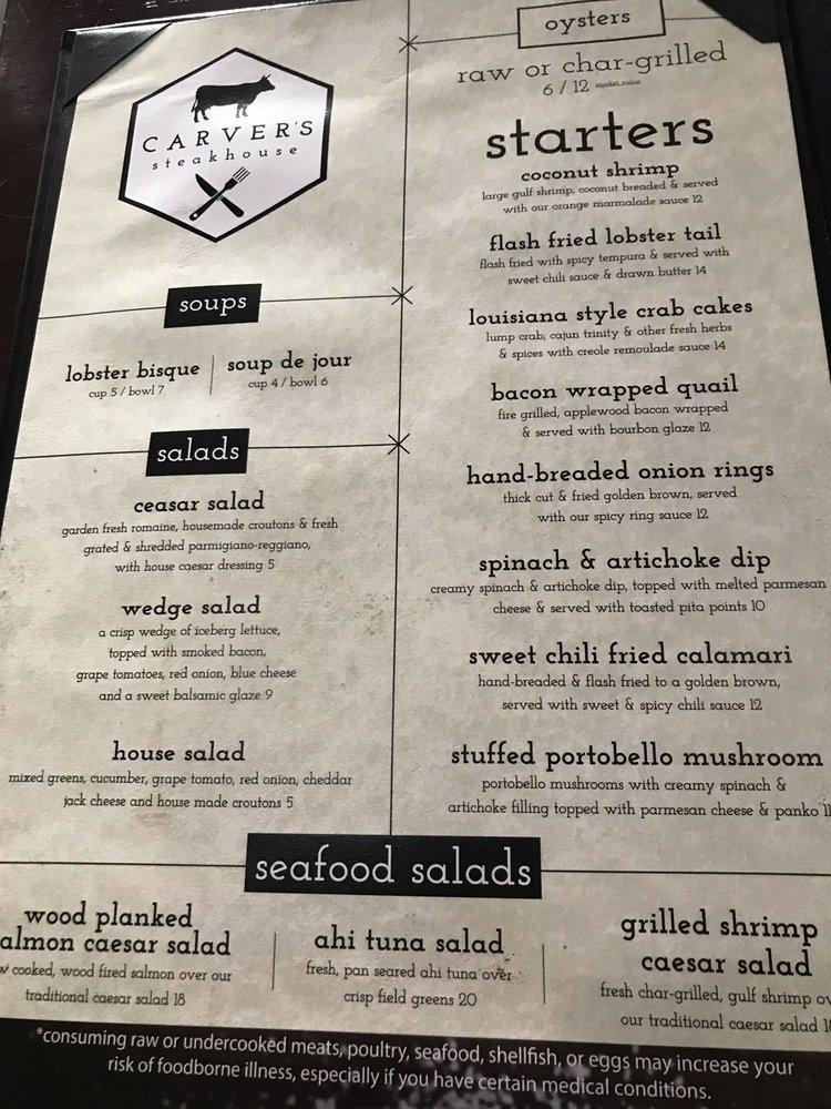 Carta de Carver's steakhouse, Orange Beach
