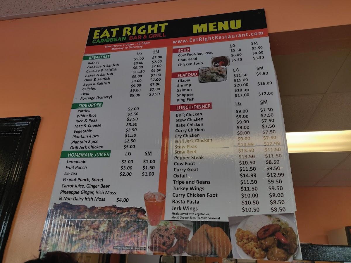 Menu at Eat Right Caribbean Restaurant, Lithonia