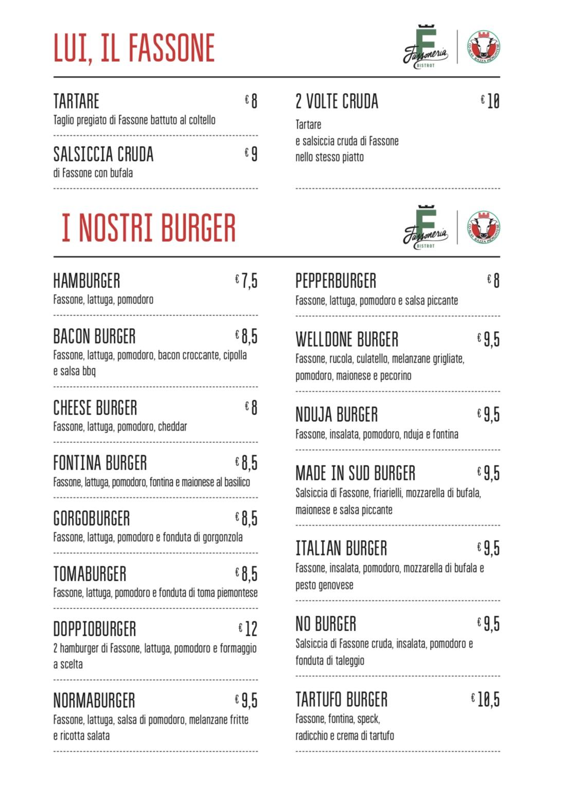 Menu da Fassoneria Genova Pria ristorante, Genova