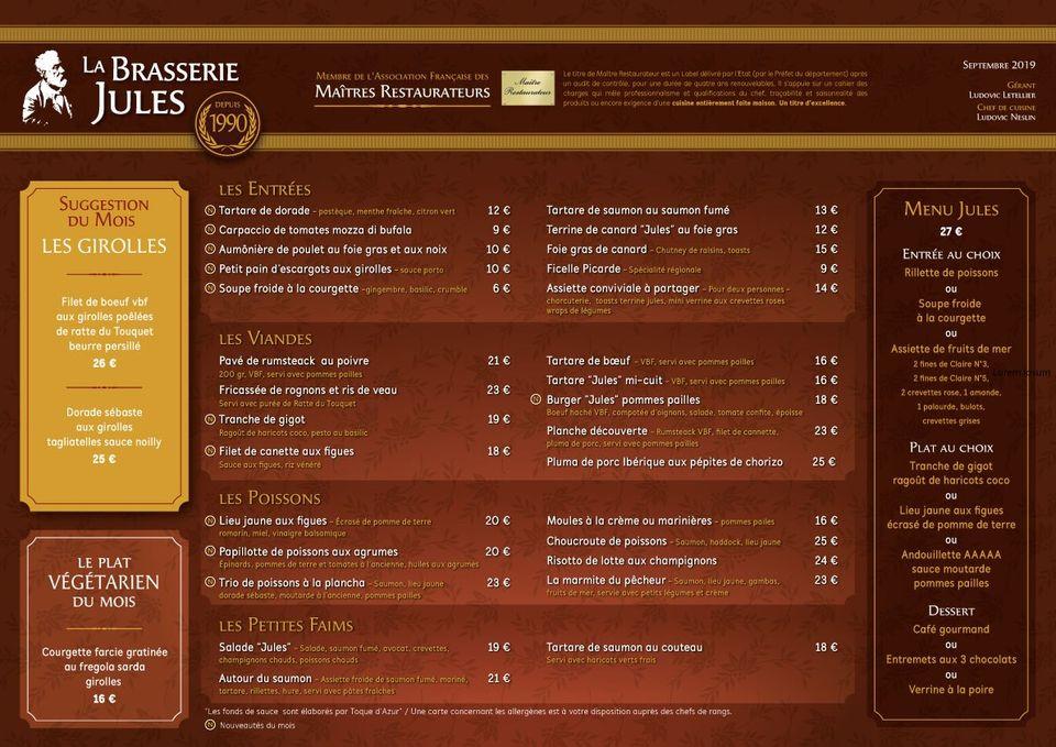 Menu au La Brasserie Jules restaurant, Amiens