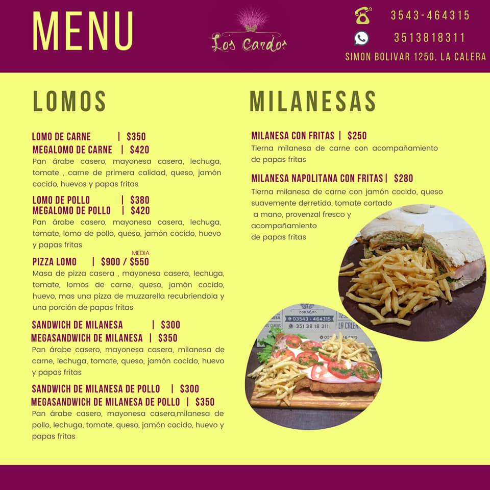Menu at Los Cardos pizzeria, La Calera