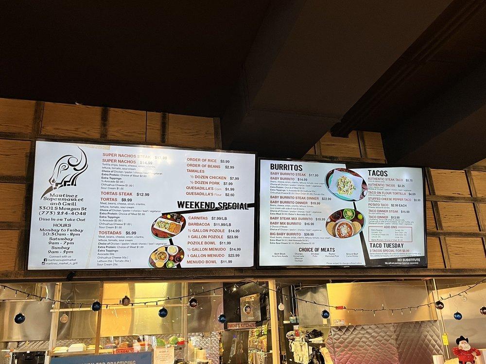Menu at Martinez Supermarket restaurant, Chicago
