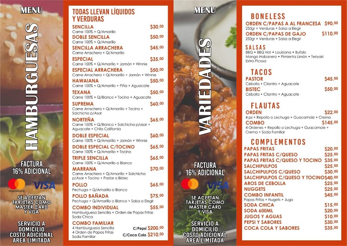 Carta del restaurante Oasis Burger & Boneless, Ciudad Juarez