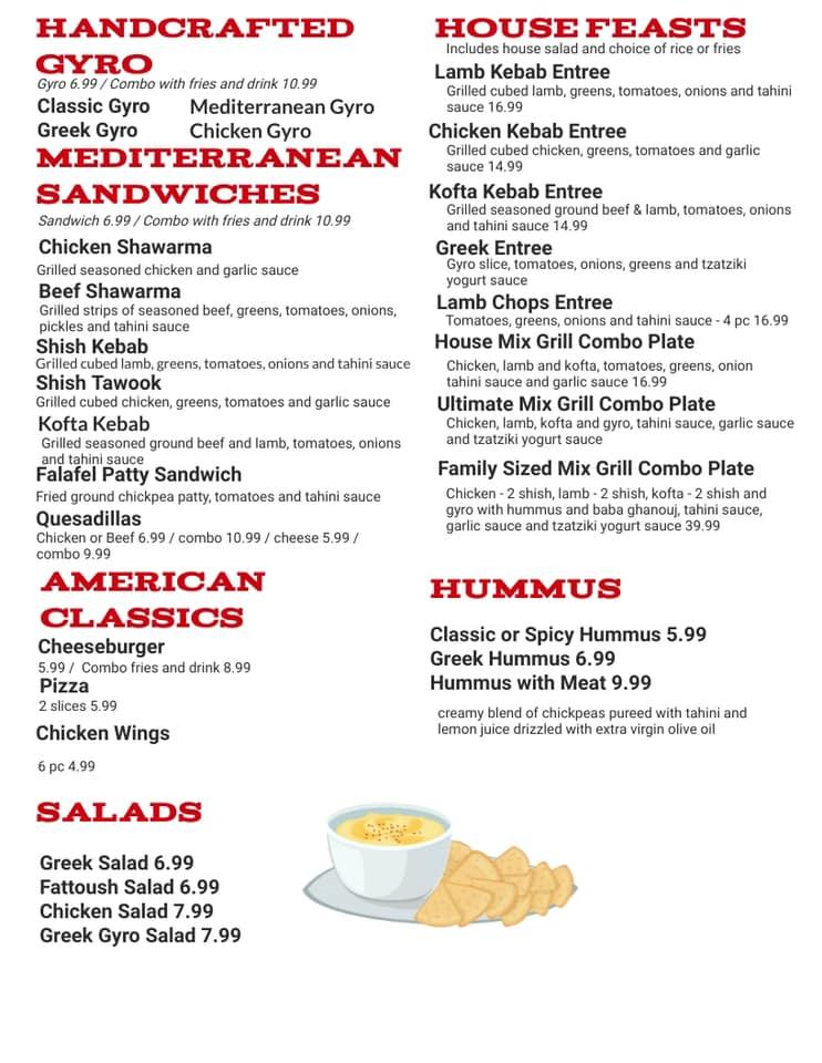 Menu at Vip Mediterranean Restaurant, Cold Spring