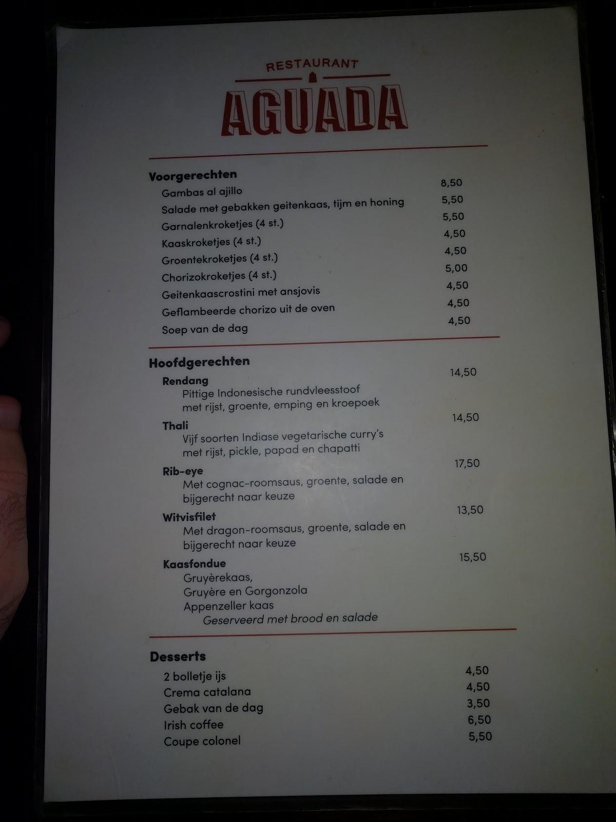 Menu at Aguada Café-Restaurant, Amsterdam