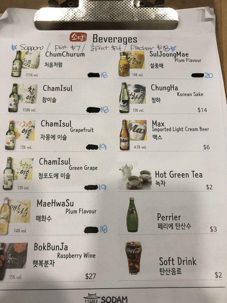 Menu at Table SODAM restaurant, Ottawa