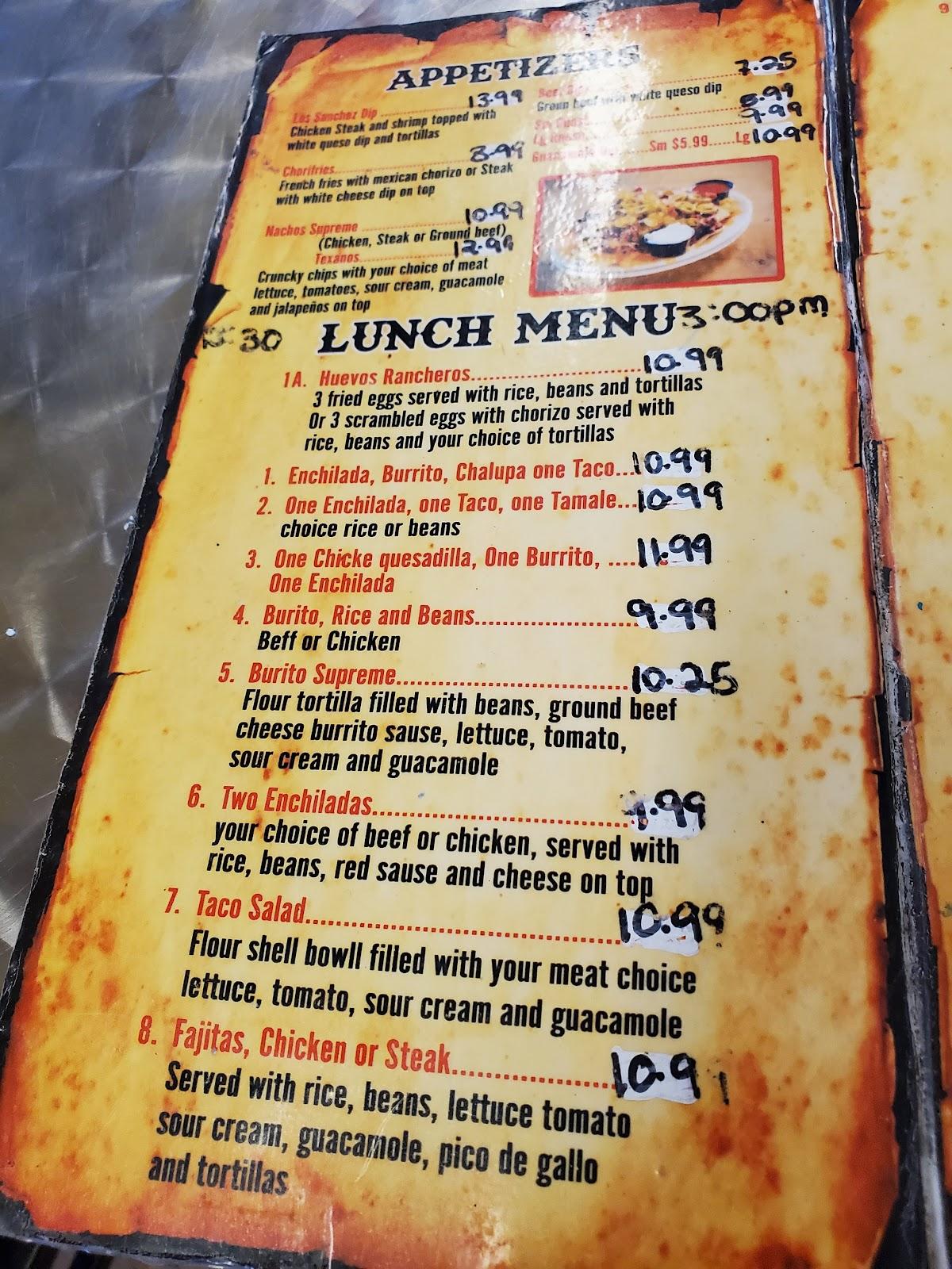 Menu at Taqueria los Sánchez restaurant, Lake Charles