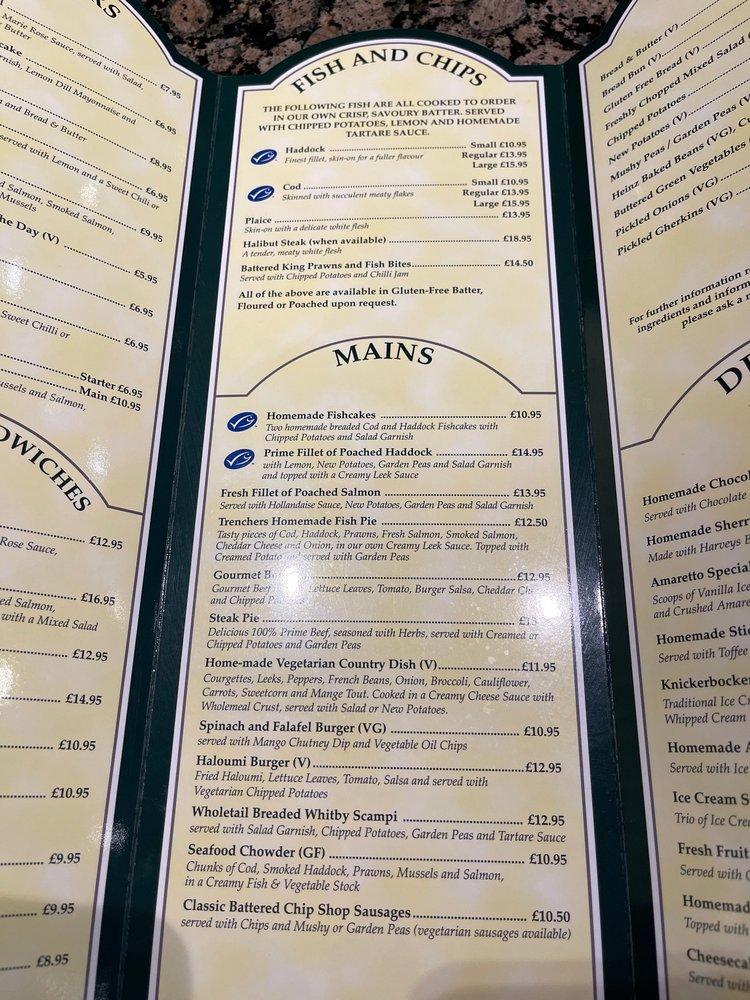 Menu at Trenchers restaurant, Whitby, New Quay Rd