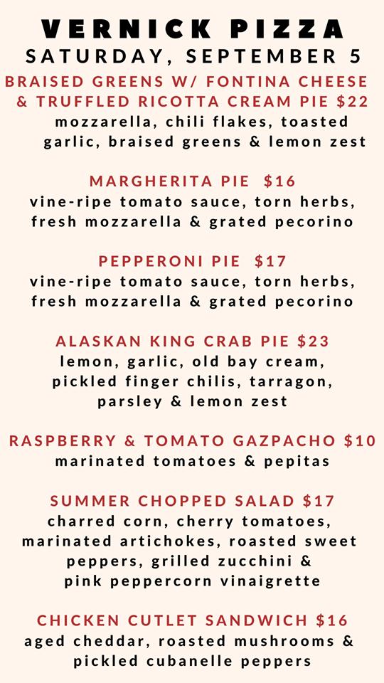Menu at Vernick Food & Drink pub & bar, Philadelphia