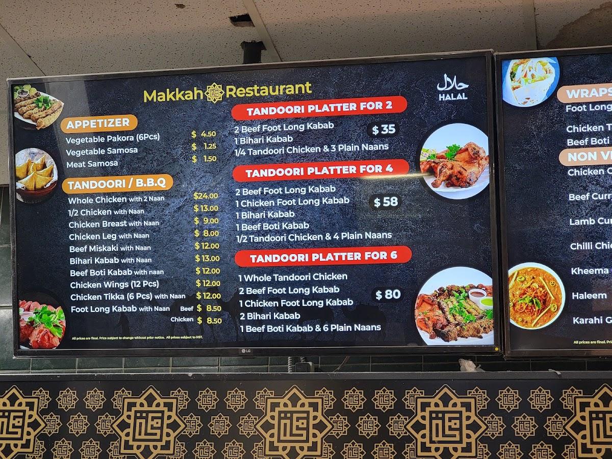 Menu at Makkah Restaurant, Toronto, 1020 Danforth Ave