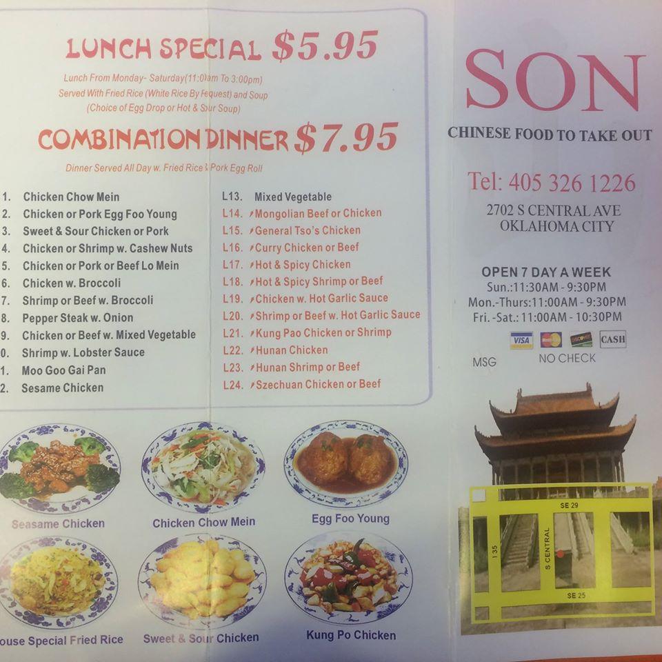 Carta del restaurante Son Chinese Cousine, Oklahoma City