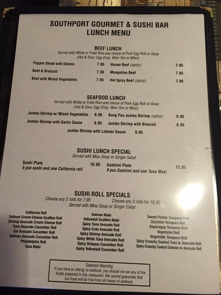 Menu at Southport Gourmet and Sushi Bar, Southport