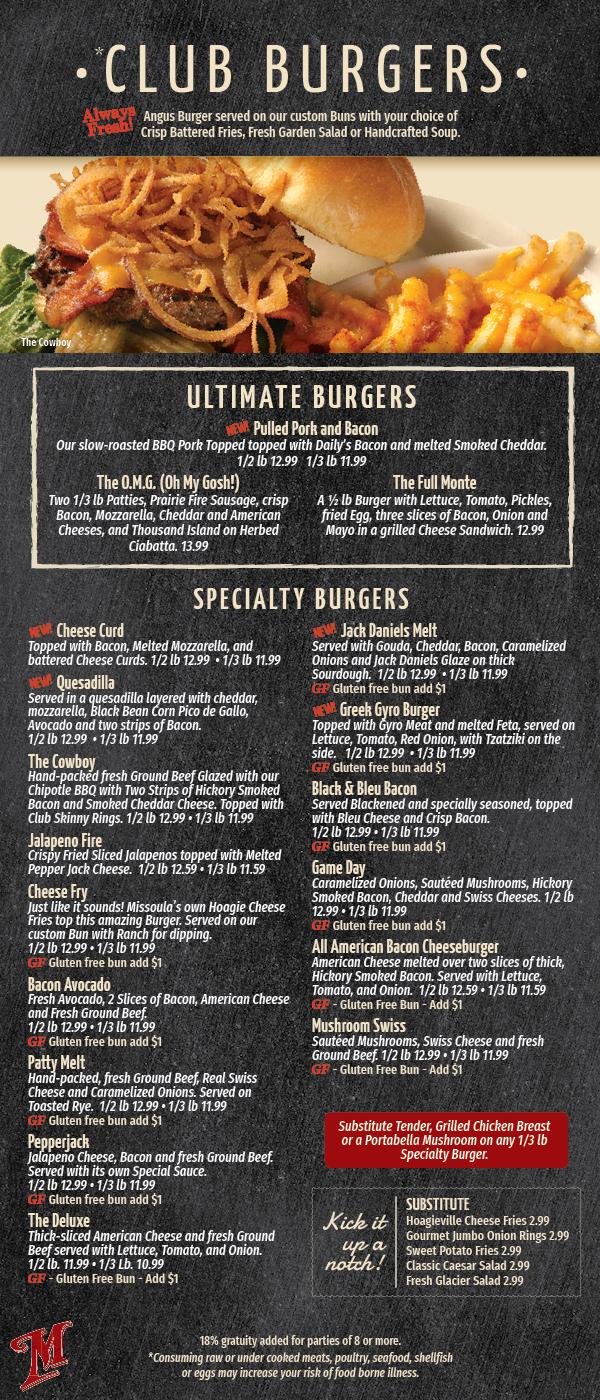 Menu at The Montana Club Restaurant, Missoula, N Reserve St