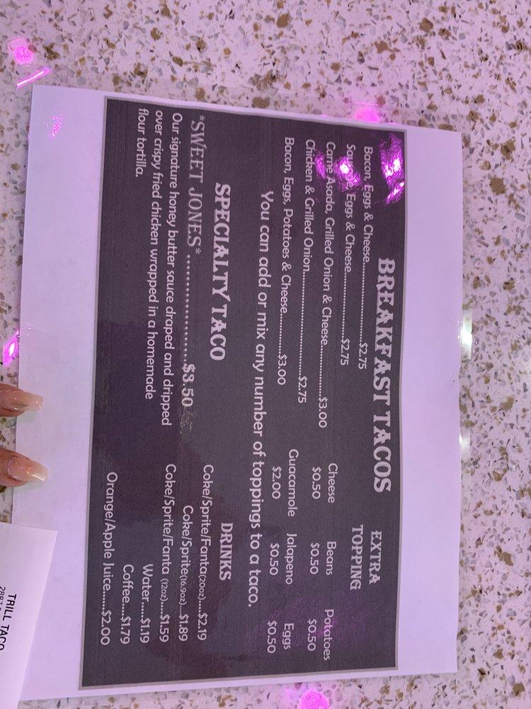 Menu at Trill Taco restaurant, Missouri City