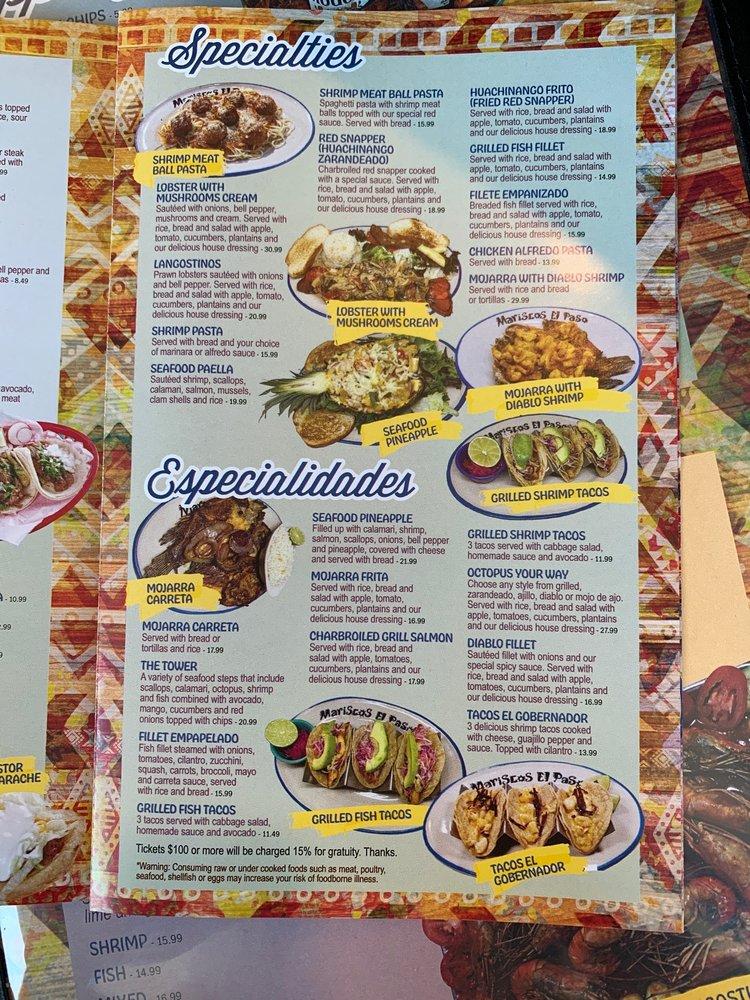 Menu at Mariscos El Paso pub & bar, Hendersonville, 106 Co Rd 1897