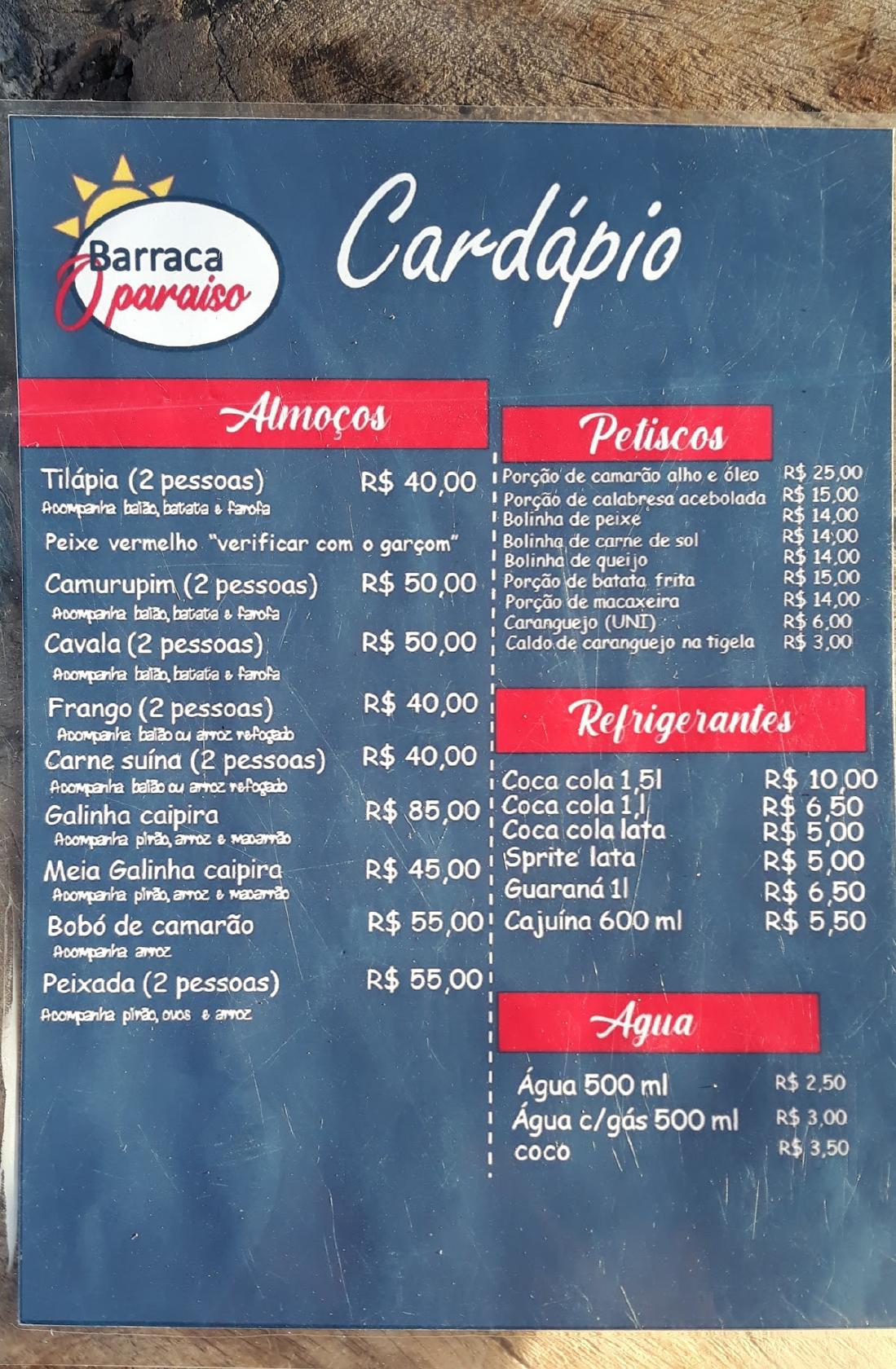 Carta de BARRACA O PARAÍSO, Brasil, Lagoa das Flexeiras