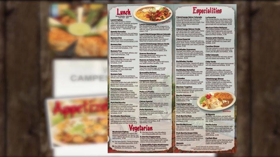 Menu at Campestre Mexican Restaurant, Grandview, U. S. Hwy 71
