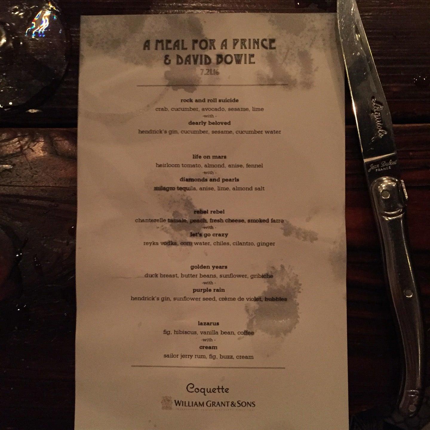 Menu at Coquette restaurant, New Orleans