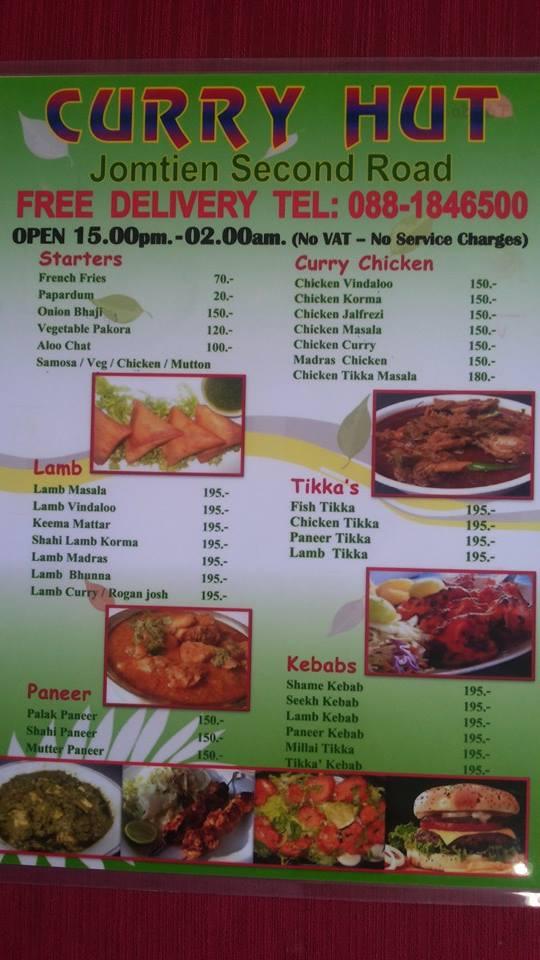 Menu at Curry Hut Indian Restaurant Jomptein, Pattaya City