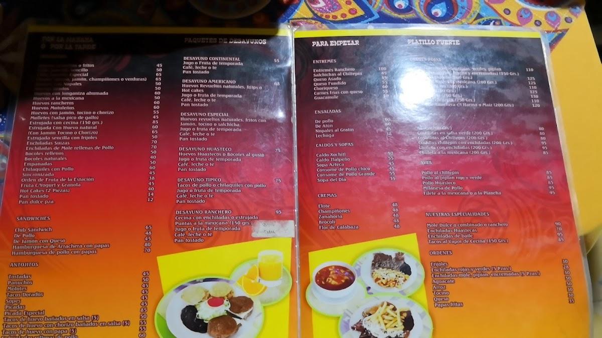 Carta del restaurante El Mesón Huasteco, Poza Rica