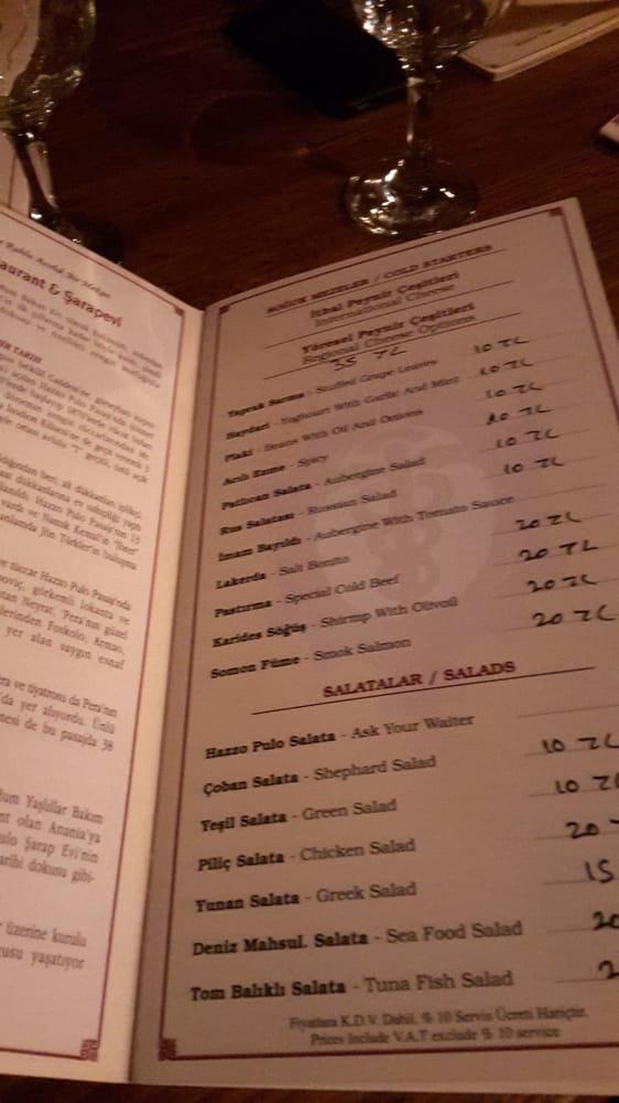 Menu at Hazzo Pulo Restaurant ve Şarap Evi, Istanbul