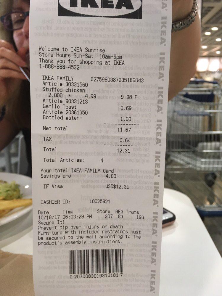Menu at IKEA Restaurant, Sunrise