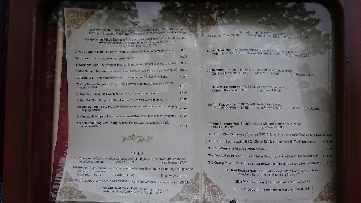 Menu at Khaur Thai restaurant, Heswall
