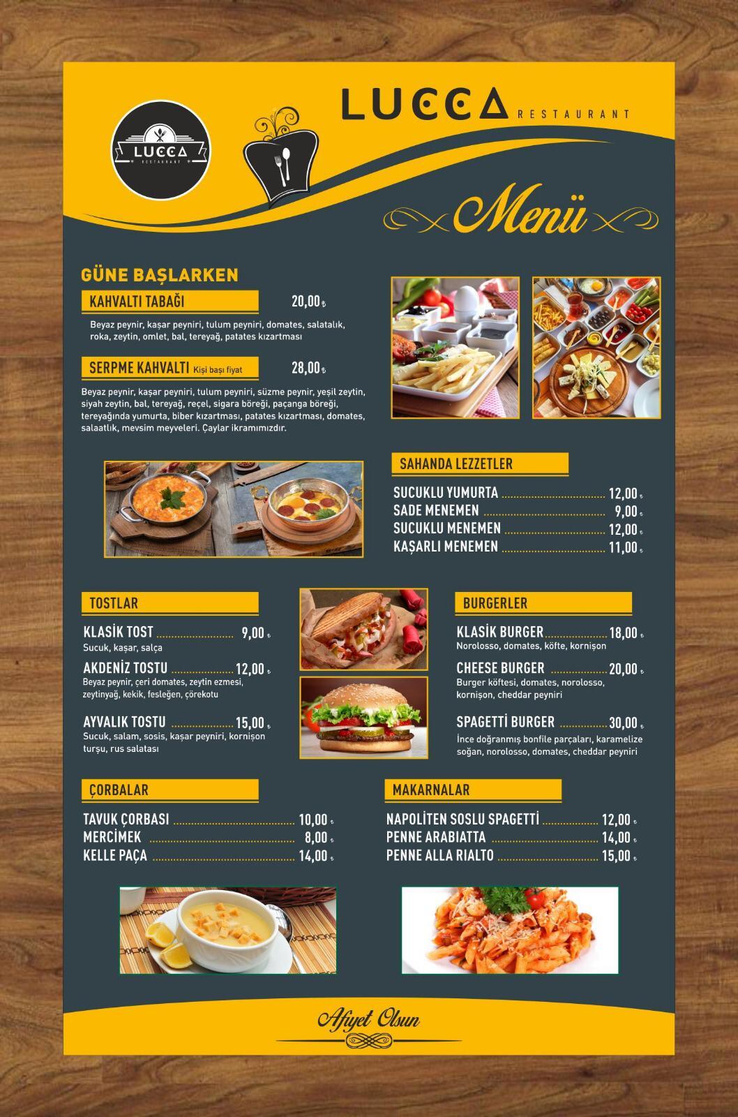 Menu at Lucca restaurant tunceli, Tunceli