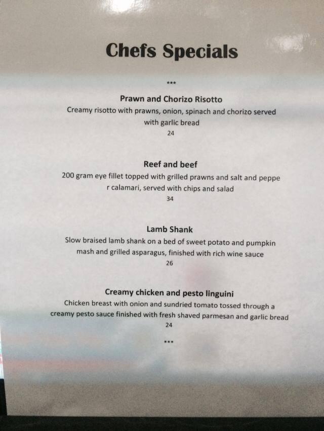 Menu at Club Sandgate, Sandgate