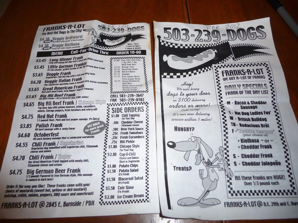 Menu at Franks A Lot restaurant, Portland