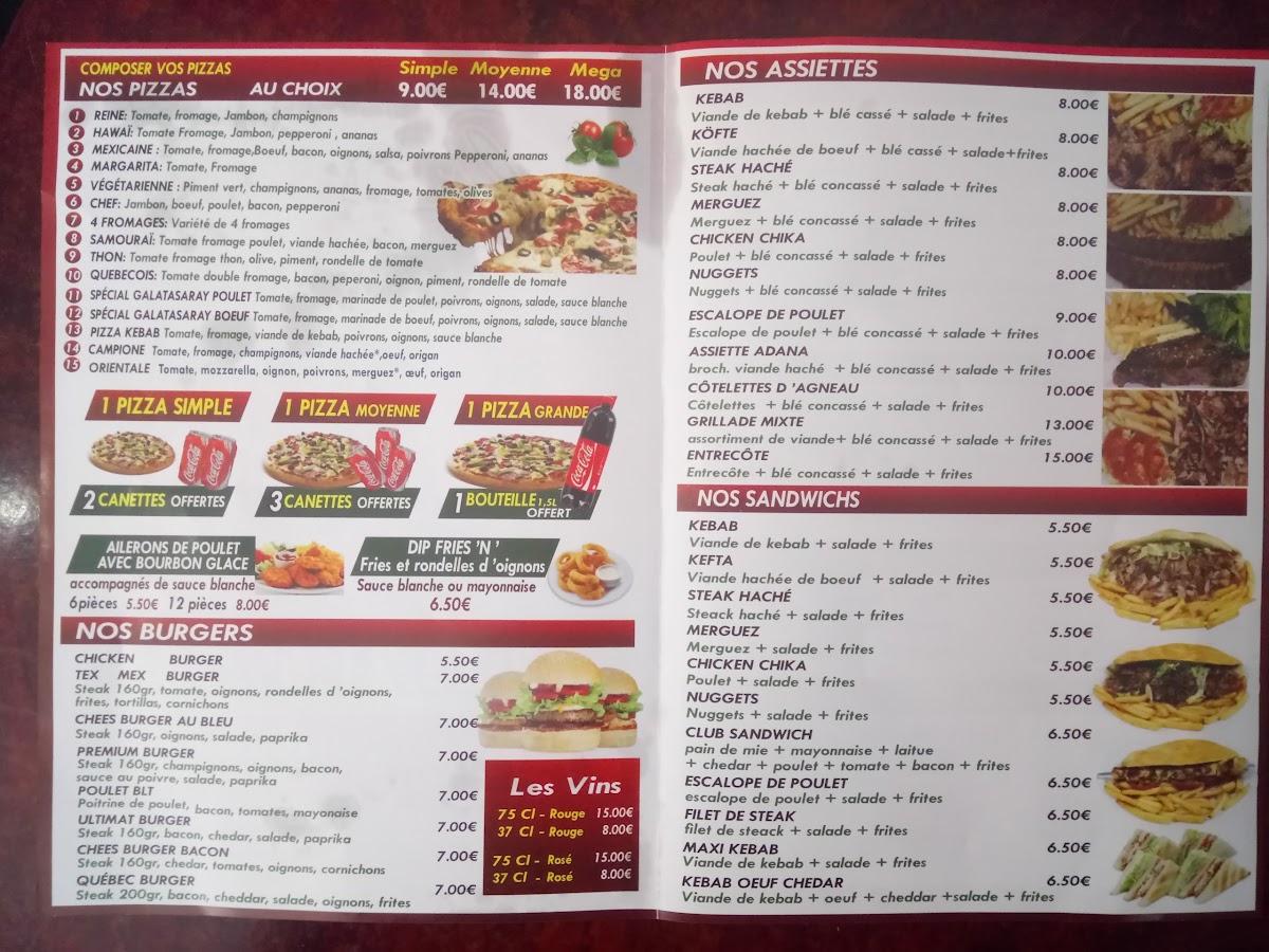 Menu at Galatasaray fast food, Laon