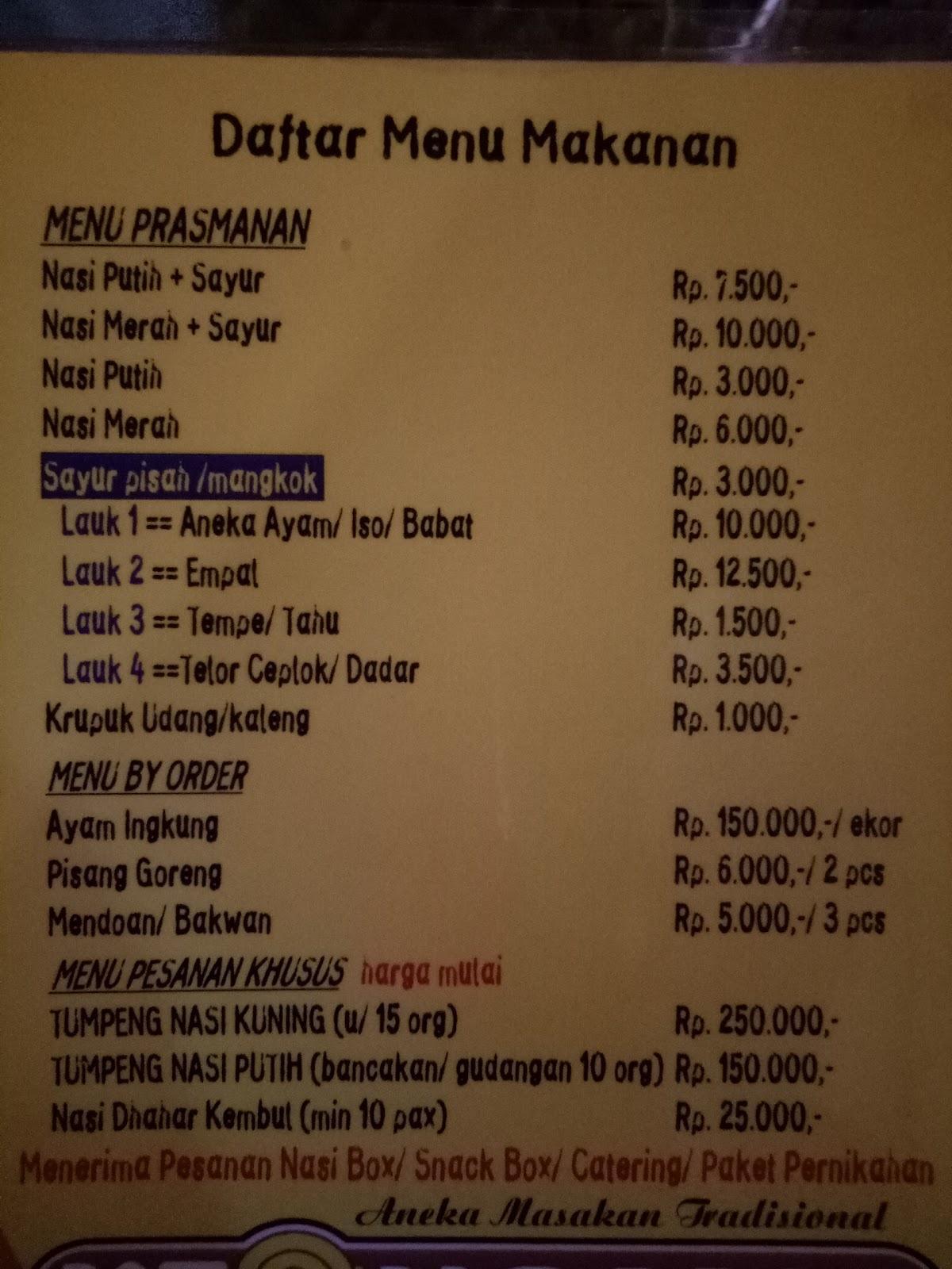 Menu at Rumah Makan Keong Mas restaurant, Bantul