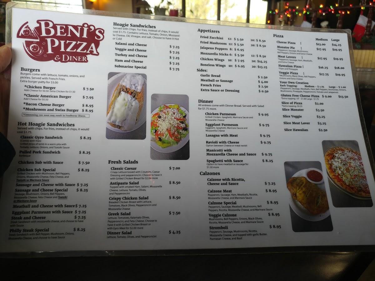 Menu at Beni's Pizza pizzeria, Black Canyon City, Old Black Canyon Hwy