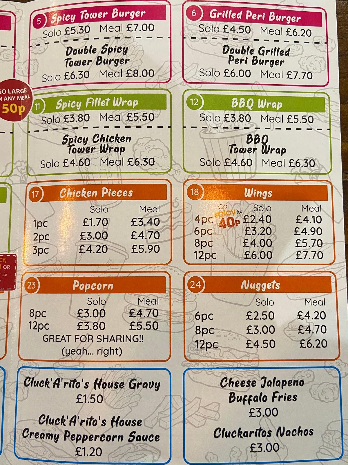 Menu at Cluck'A'rito restaurant, Manchester